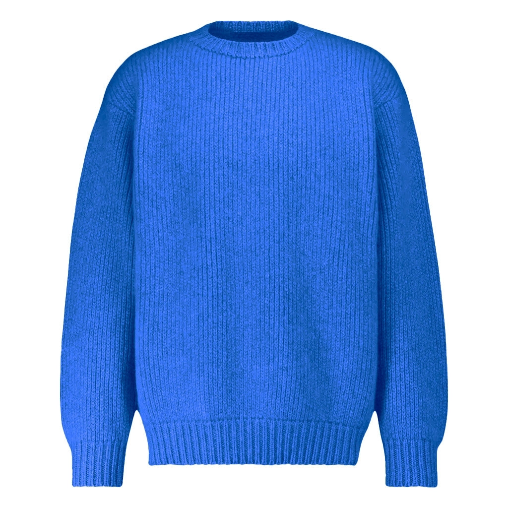 Oversized merino wool crew in pacific blue – BEYOND STUDIOS